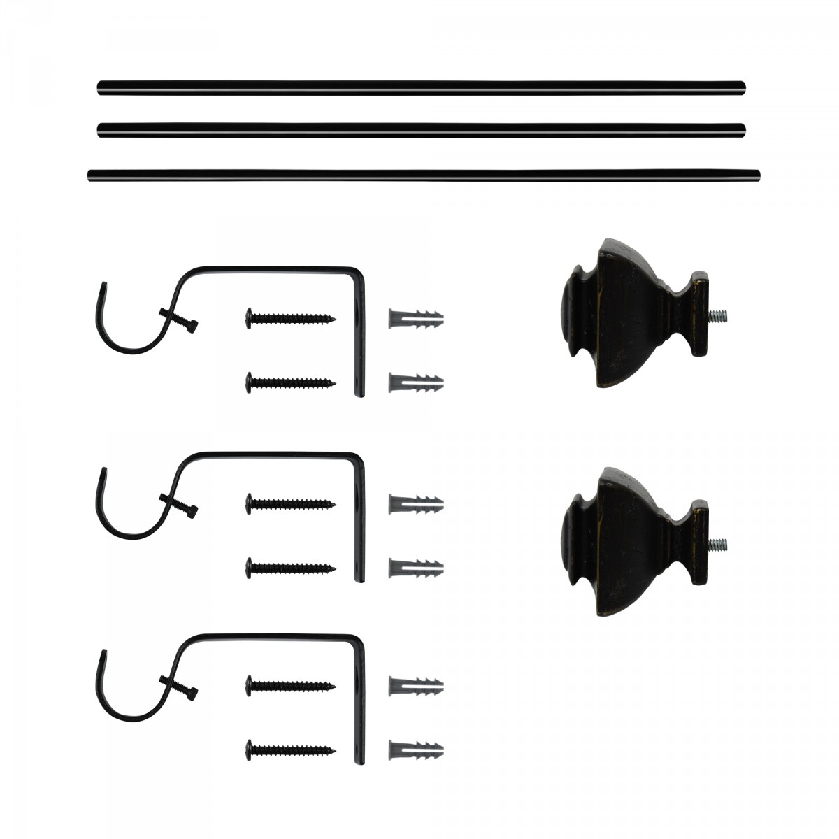 Bruce Adjustable Single Curtain Rod 72" to 144"-Black