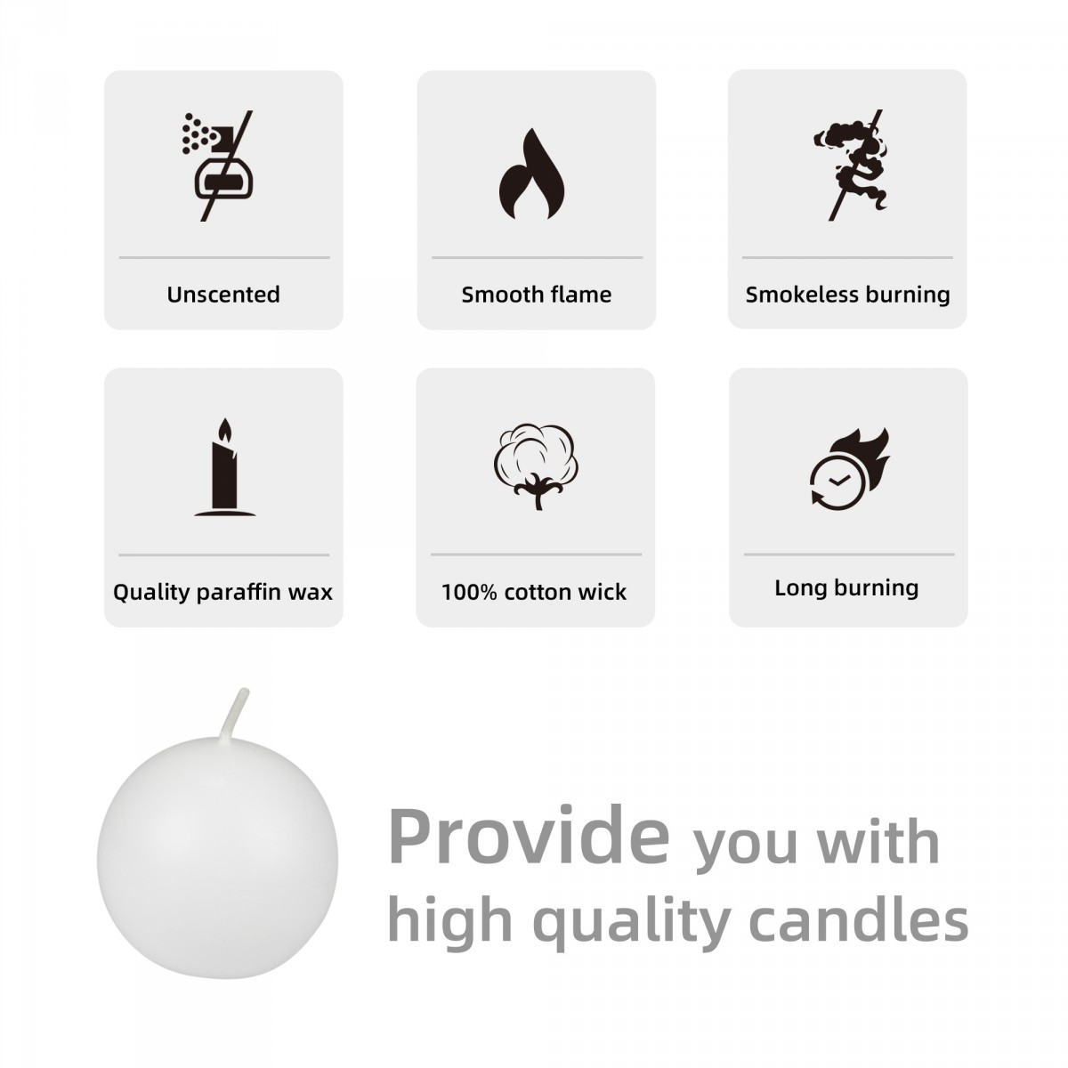 3 Inch White Ball Candles (36pcs/Case) Bulk