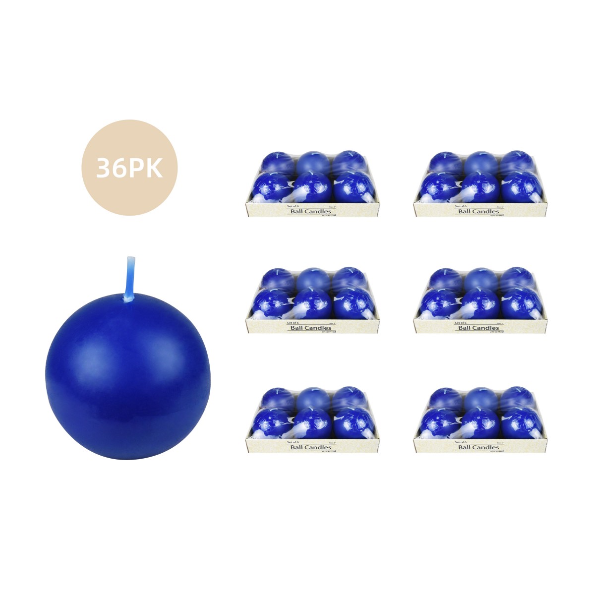 3 Inch Blue Ball Candles (36pcs/Case) Bulk