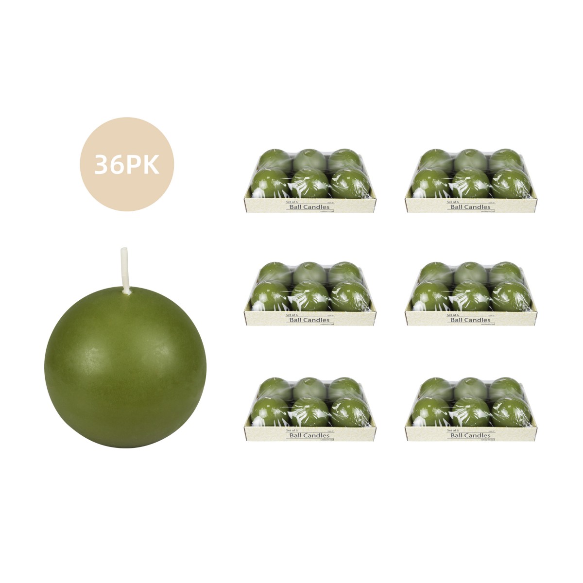 3 Inch Sage Green Ball Candles (36pcs/Case) Bulk