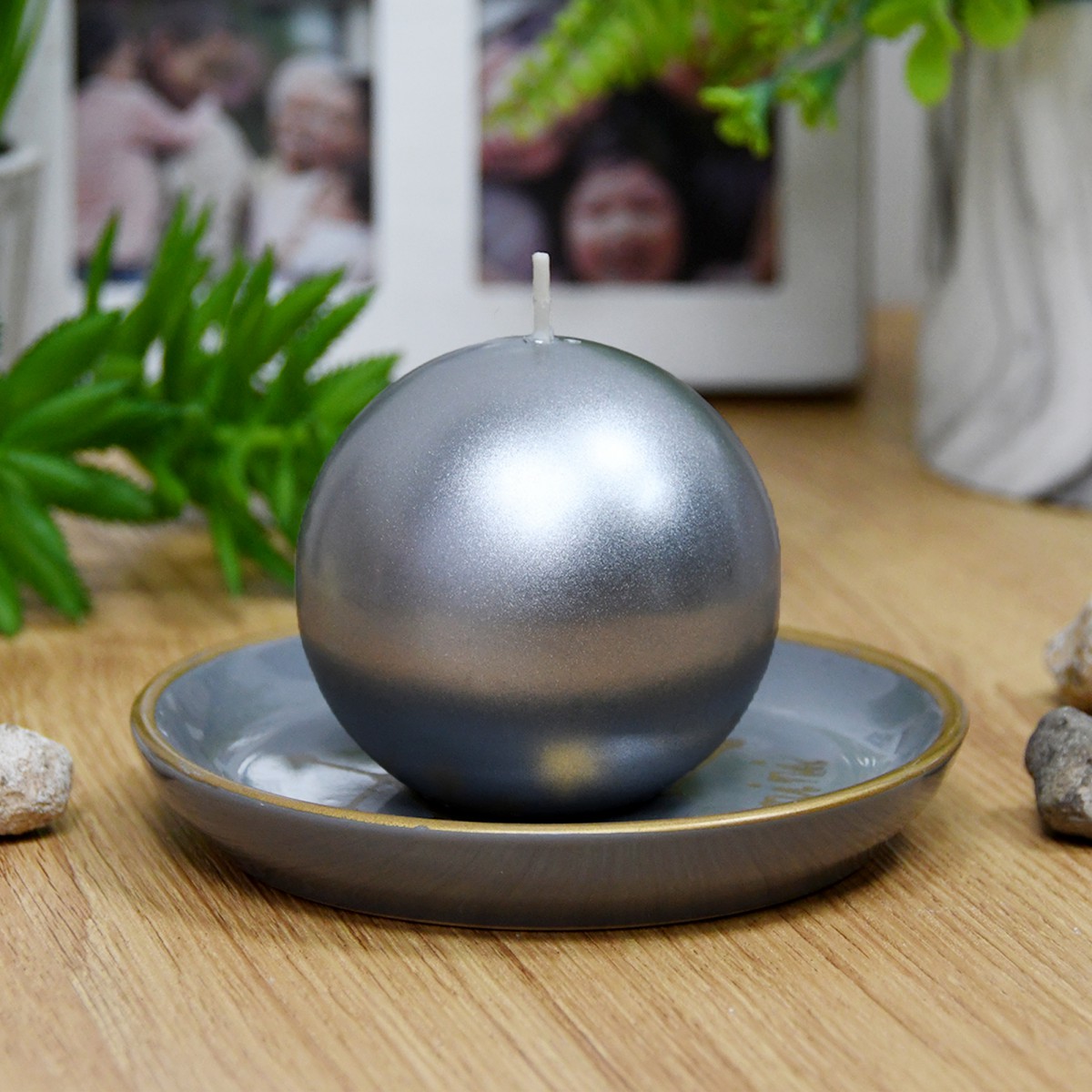 3 Inch Metallic Silver Ball Candles (6pc/Box)