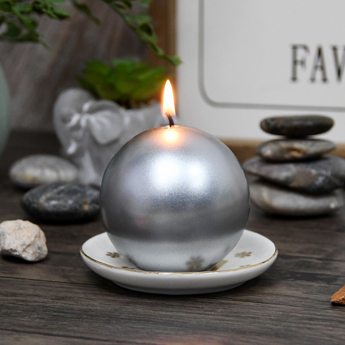 3 Inch Metallic Silver Ball Candles (6pc/Box)