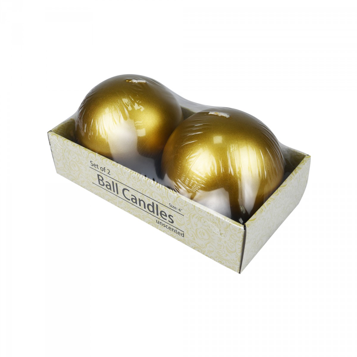 4 Inch Metallic Gold Ball Candles (2pc/Box)