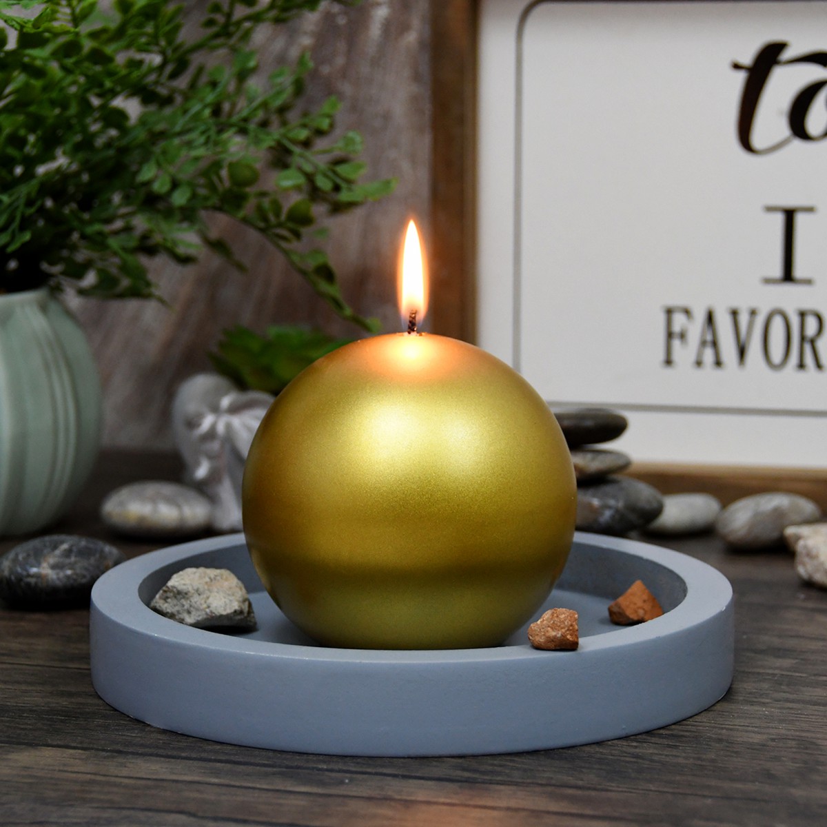 4 Inch Metallic Gold Ball Candles (2pc/Box)
