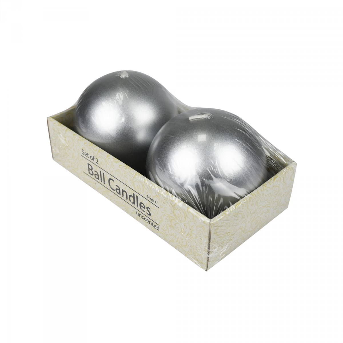 4 Inch Metallic Silver Ball Candles (2pc/Box)
