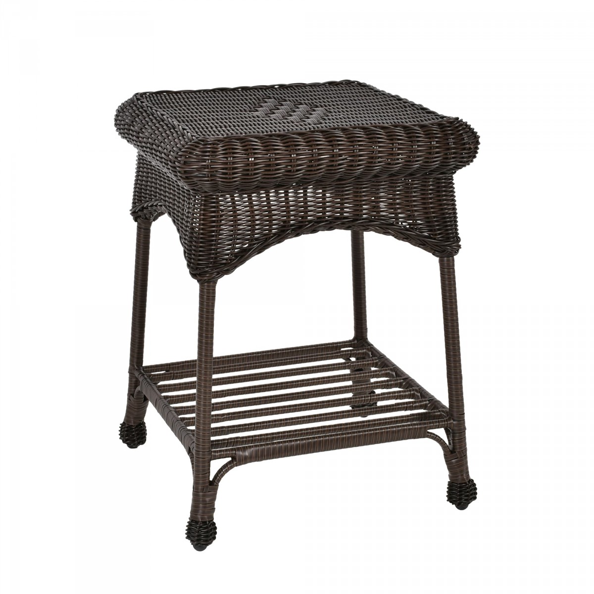 Outdoor Espresso Resin Wicker End Table