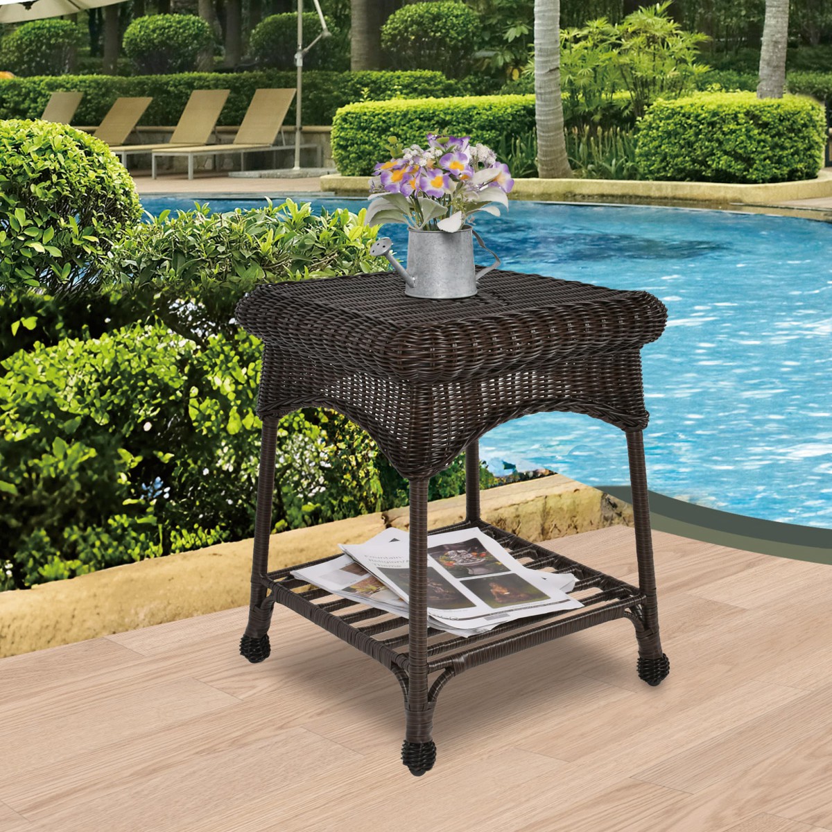 Outdoor Espresso Resin Wicker End Table