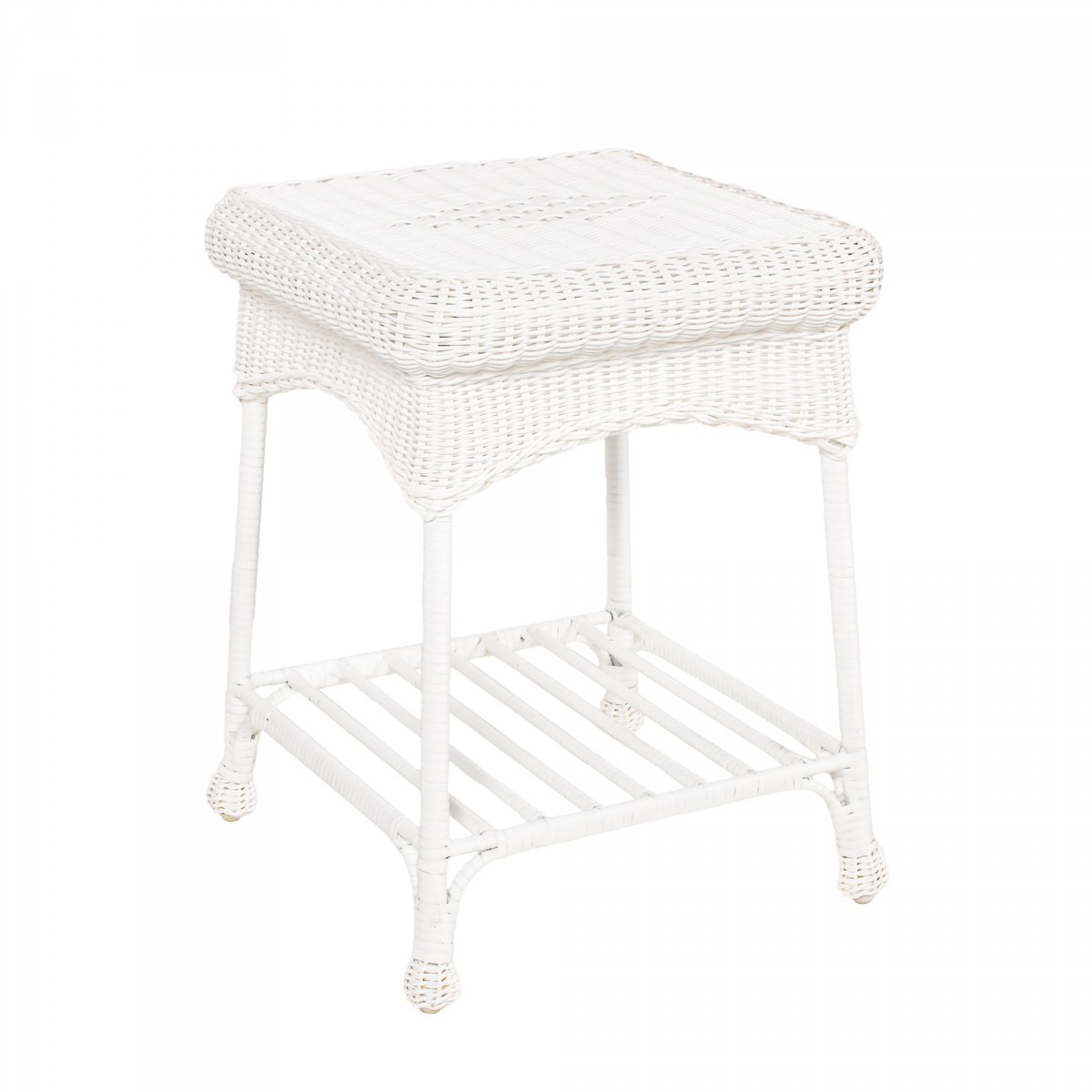 Outdoor White Resin Wicker End Table
