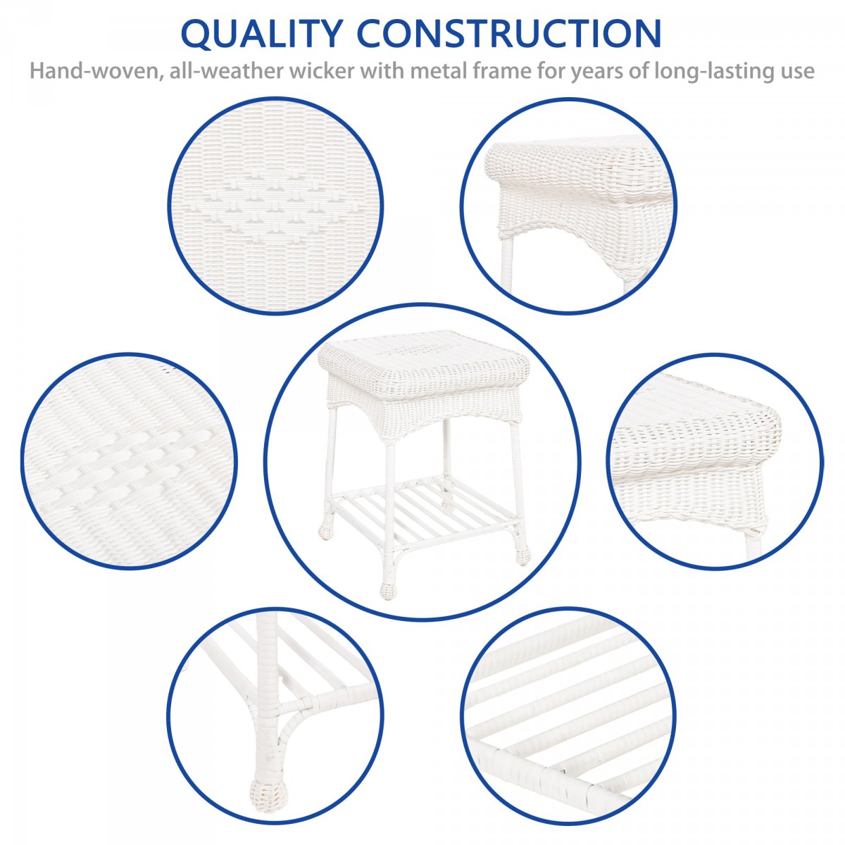 Outdoor White Resin Wicker End Table