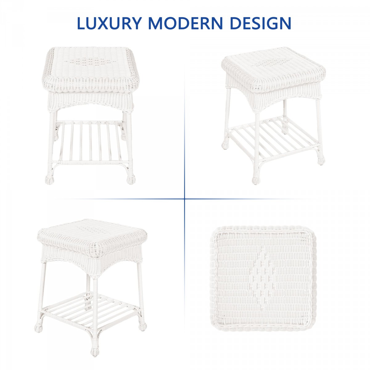 Outdoor White Resin Wicker End Table
