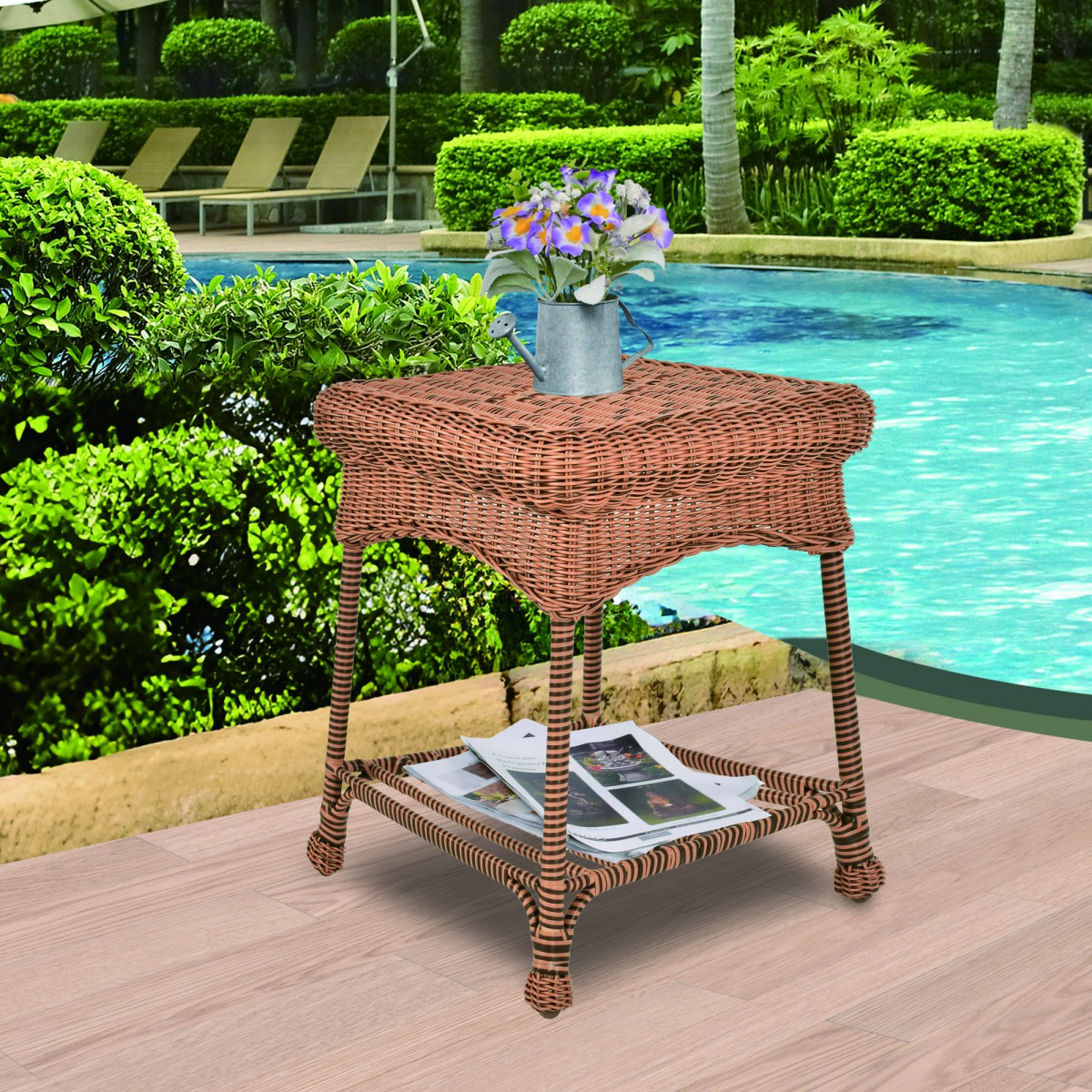 Outdoor Honey Resin Wicker End Table