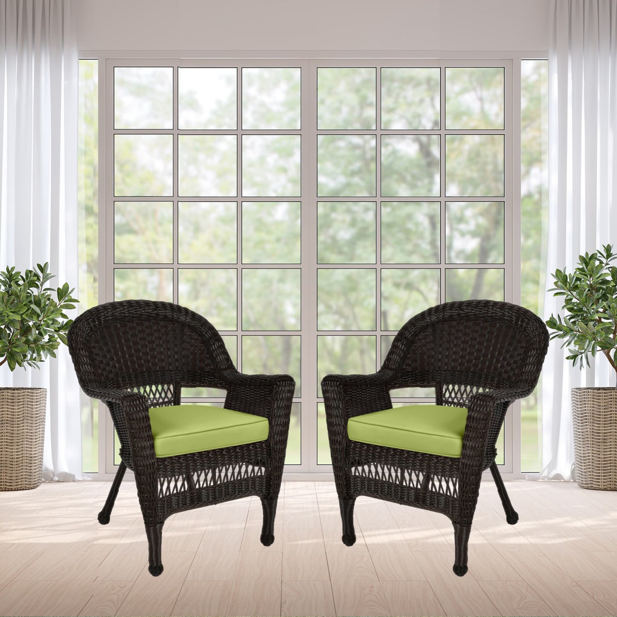 Espresso Wicker Chair With Sage Green Cushion