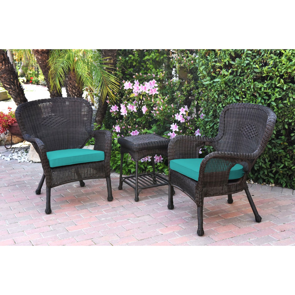 Windsor Espresso Wicker Chair And End Table Set With Turquoise Chair ...
