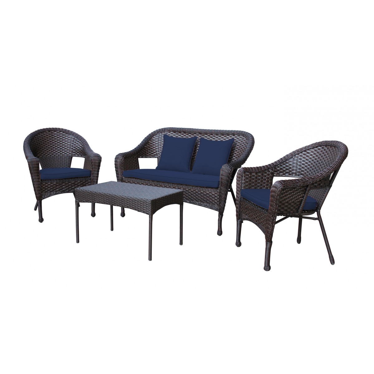 Set of 4 Resin Wicker Clark Conversation Set with Midnight Blue Cushion