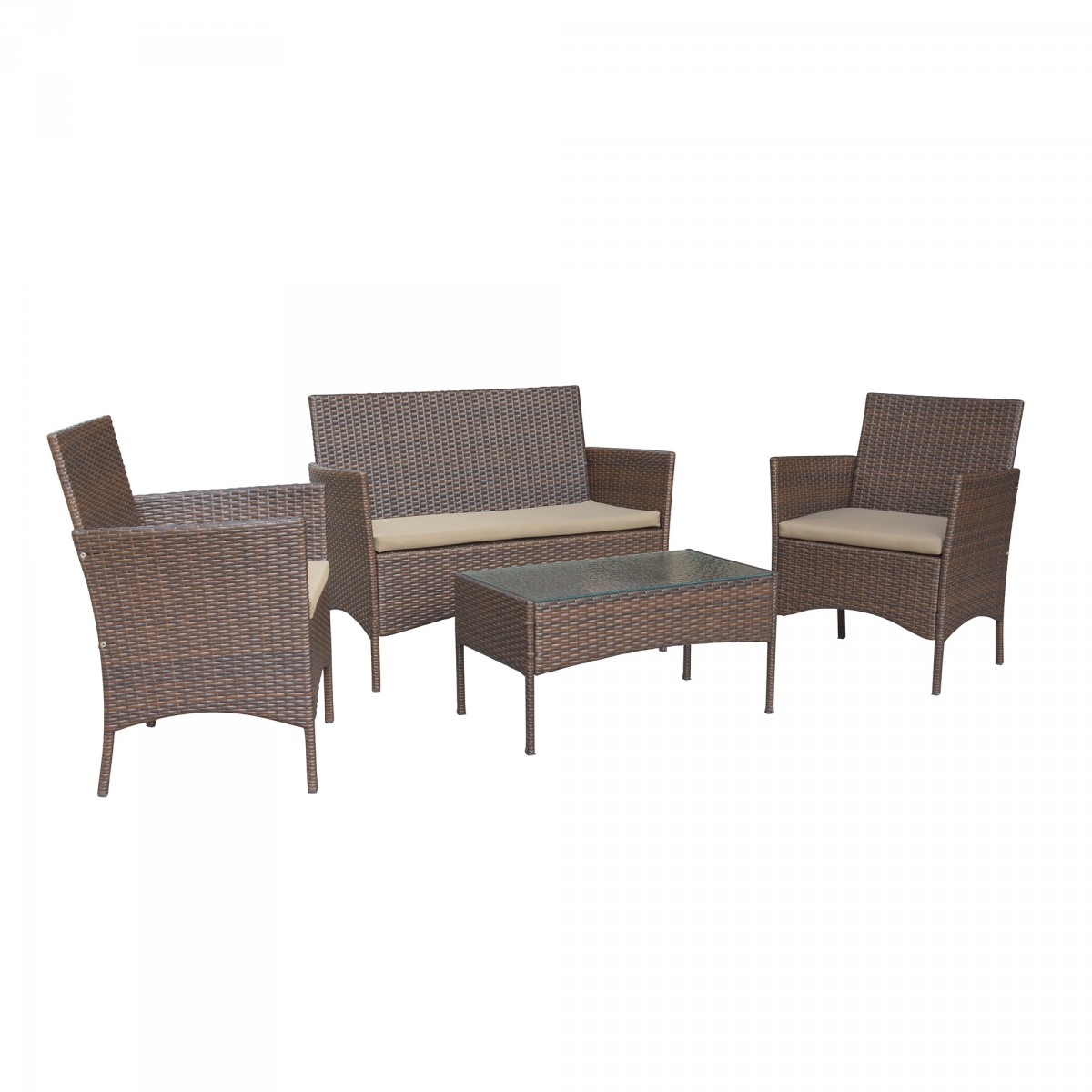 Conor 4PC Steel Esprsso Resin Wicker Patio Conversation Set with 2" Tan ...