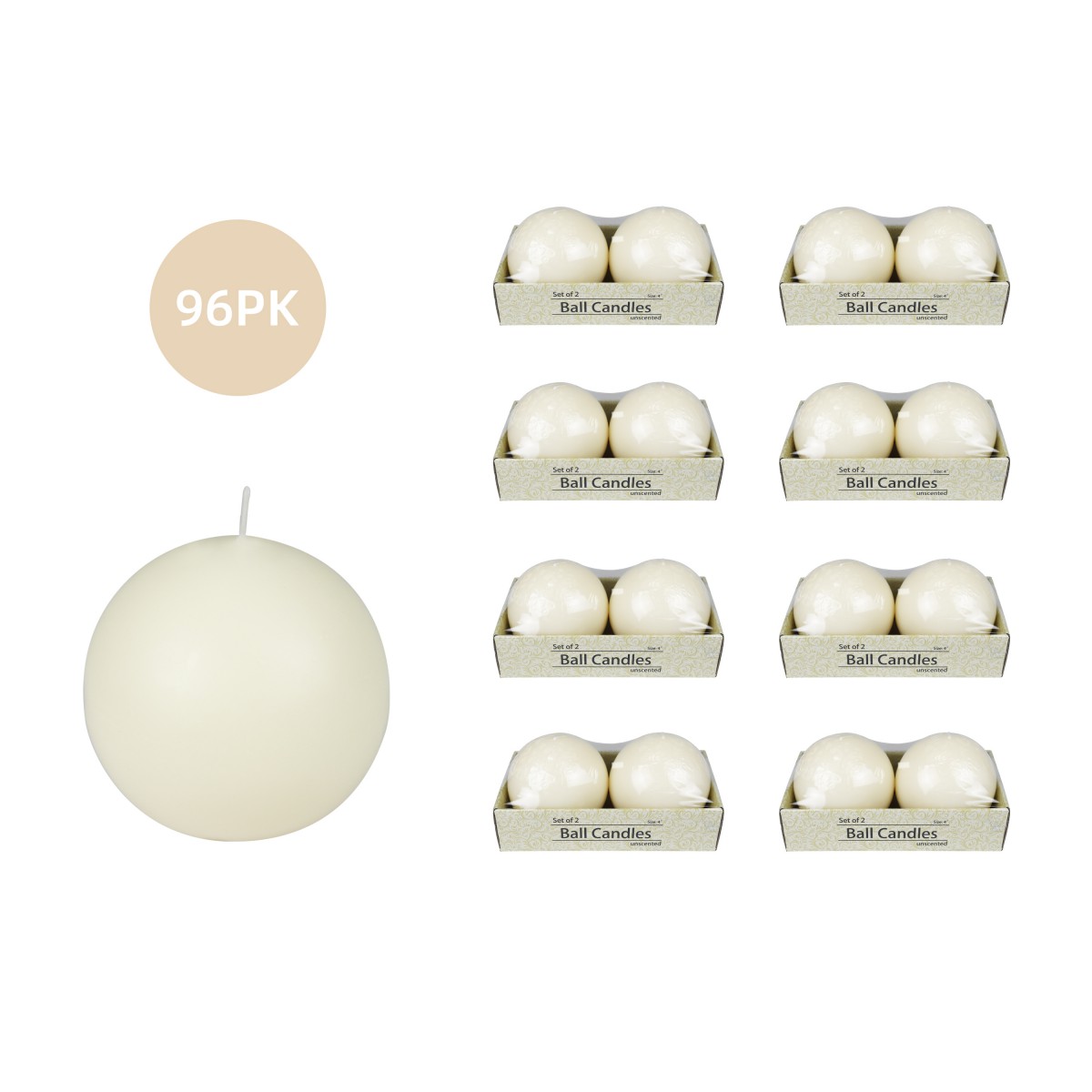 4 Inch Pale Ivory Citronella Ball Candles (12pcs/Case) Bulk