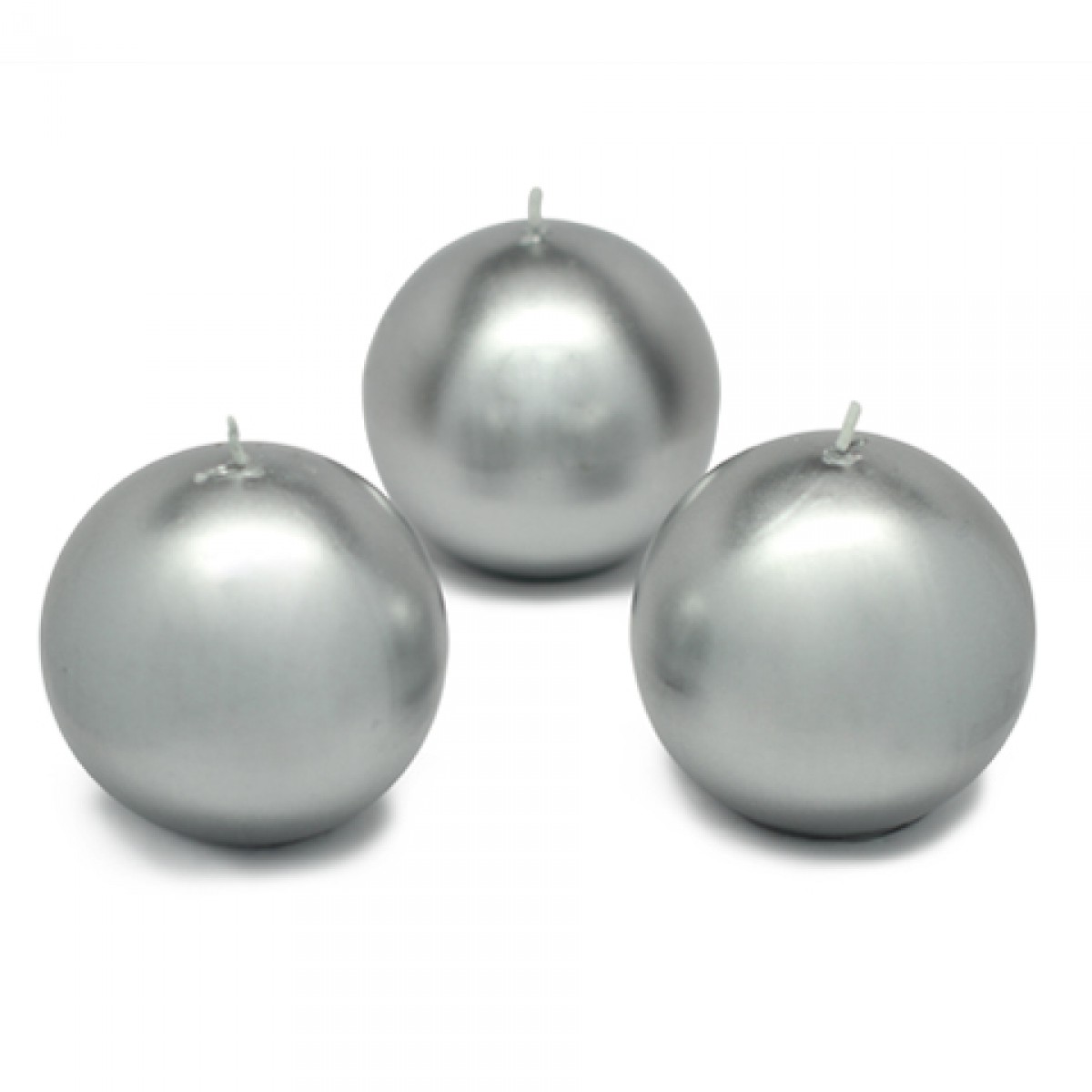 3 Inch Metallic Silver Ball Candles (6pc/Box)