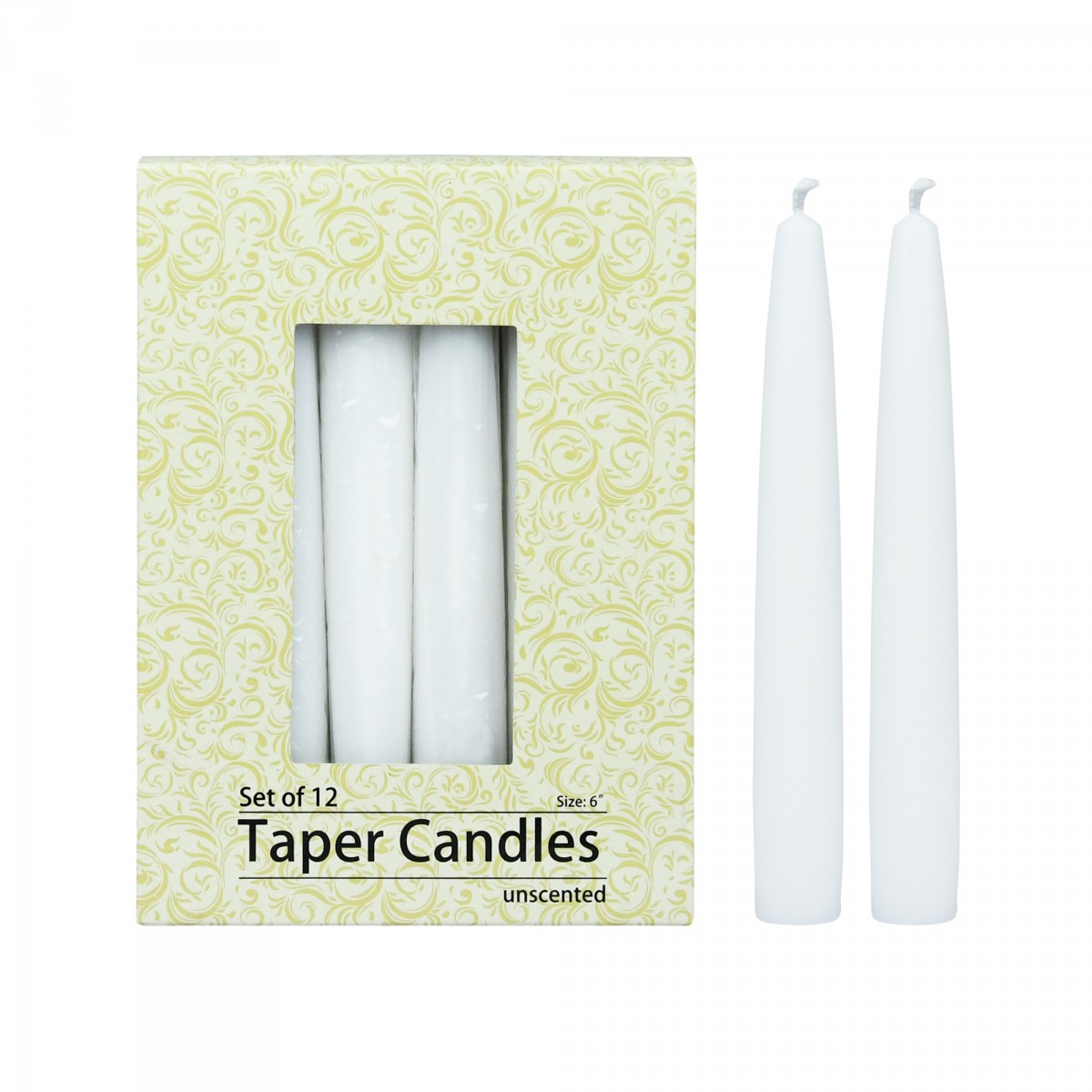 6 Inch White Taper Candles (1 Dozen)