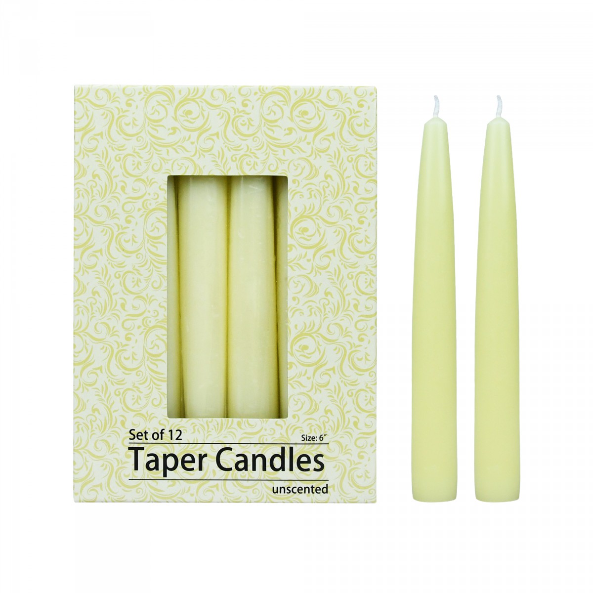 6 Inch Ivory Taper Candles (1 Dozen)
