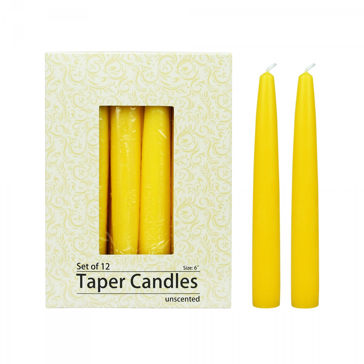 6 Inch Yellow Taper Candles (1 Dozen)