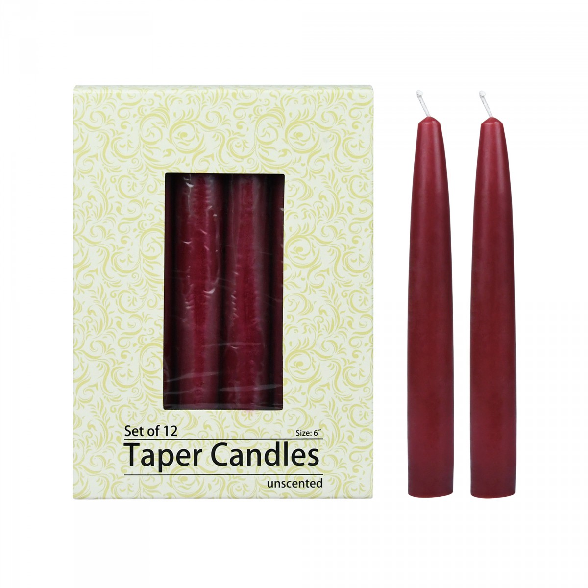 6 Inch Burgundy Taper Candles (1 Dozen)
