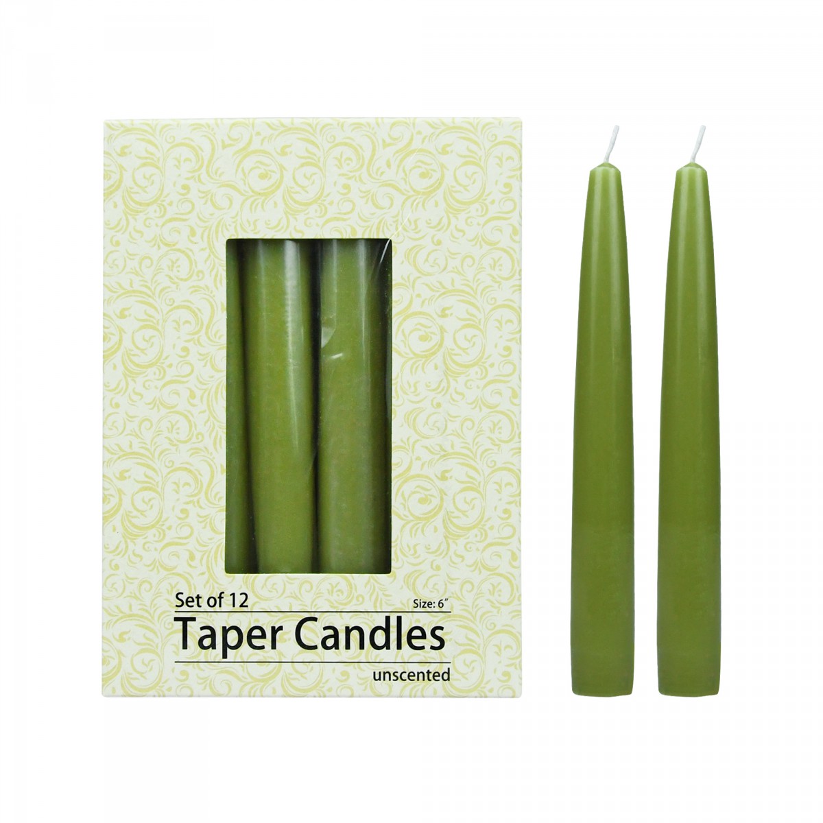 6 Inch Sage Green Taper Candles (1 Dozen)
