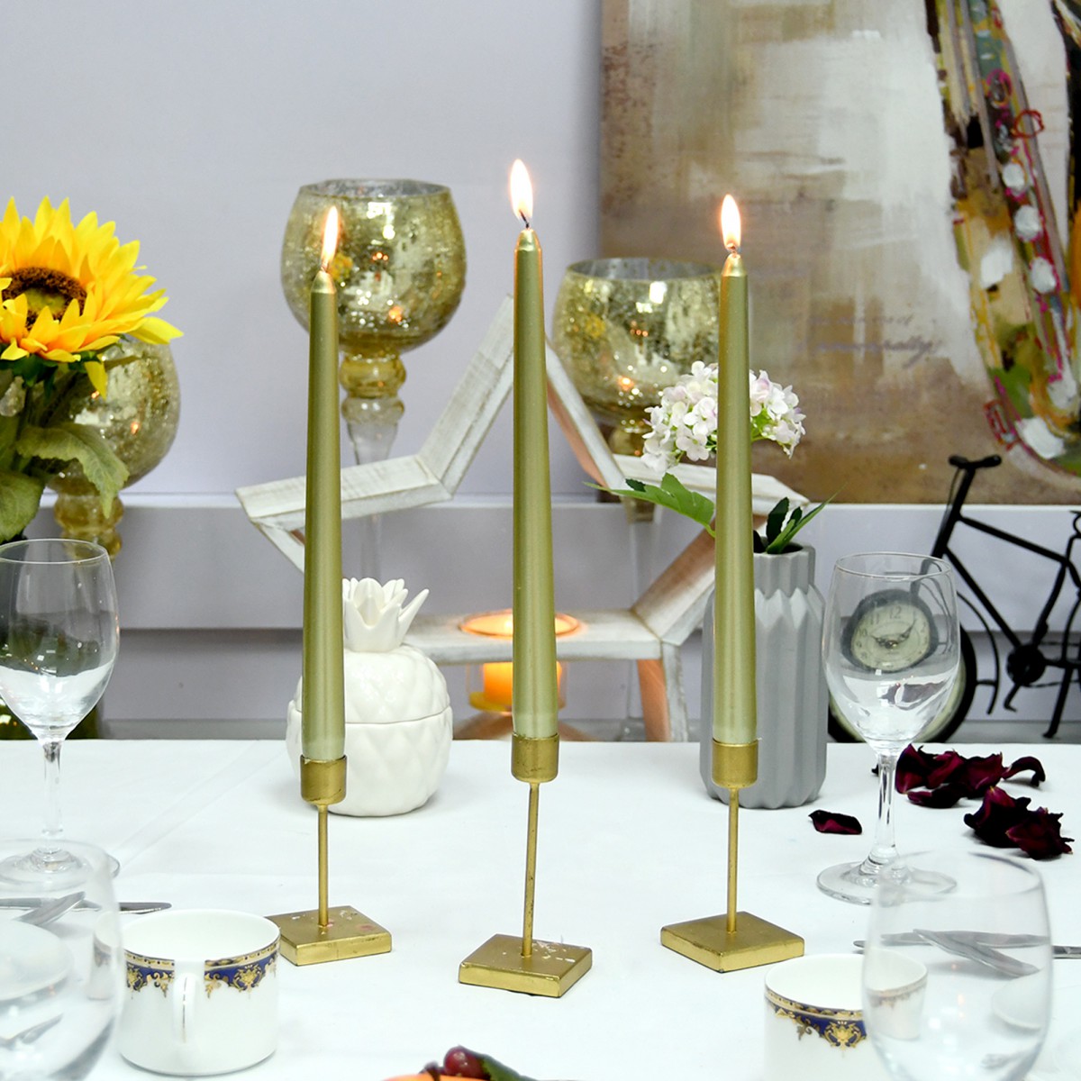 10 Inch Metallic Gold Taper Candles (1 Dozen)