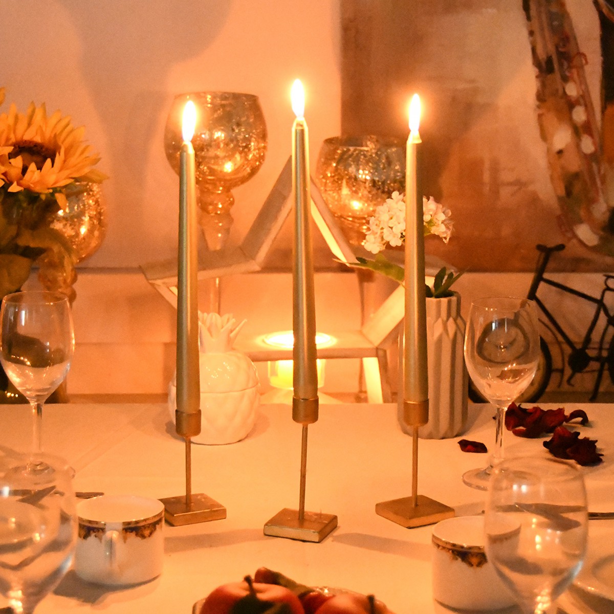 10 Inch Metallic Gold Taper Candles (1 Dozen)