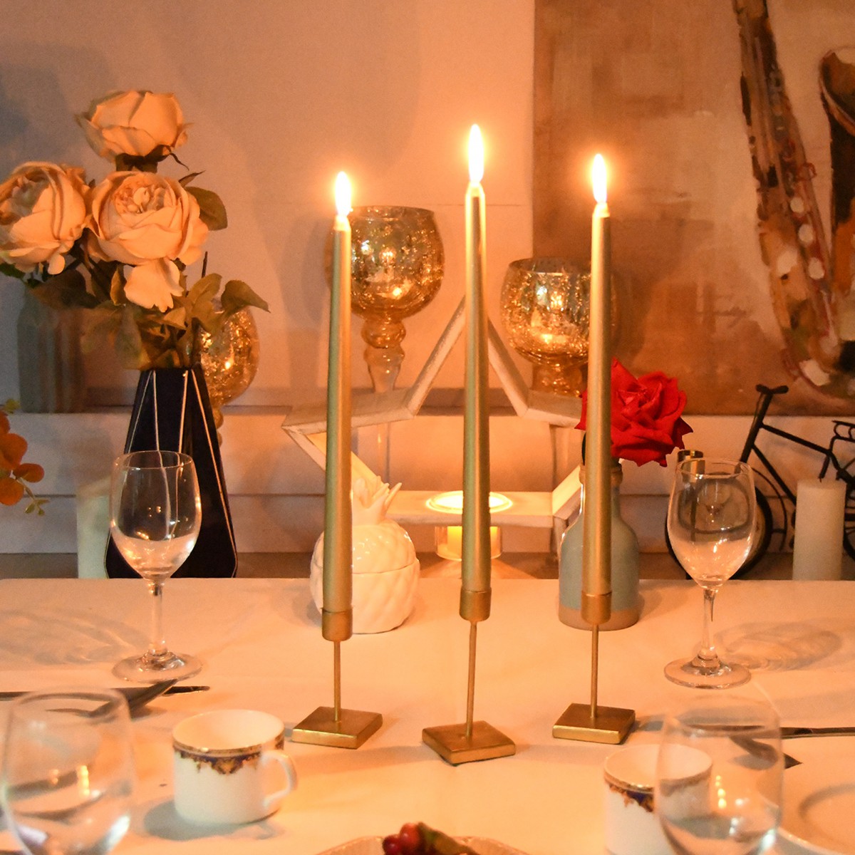 12 Inch Metallic Gold Taper Candles (1 Dozen)