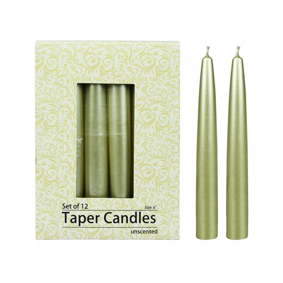 6 Inch Metallic Gold Taper Candles (1 Dozen)