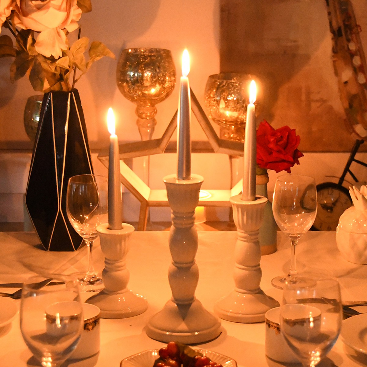 6 Inch Metallic Silver Taper Candles (1 Dozen)