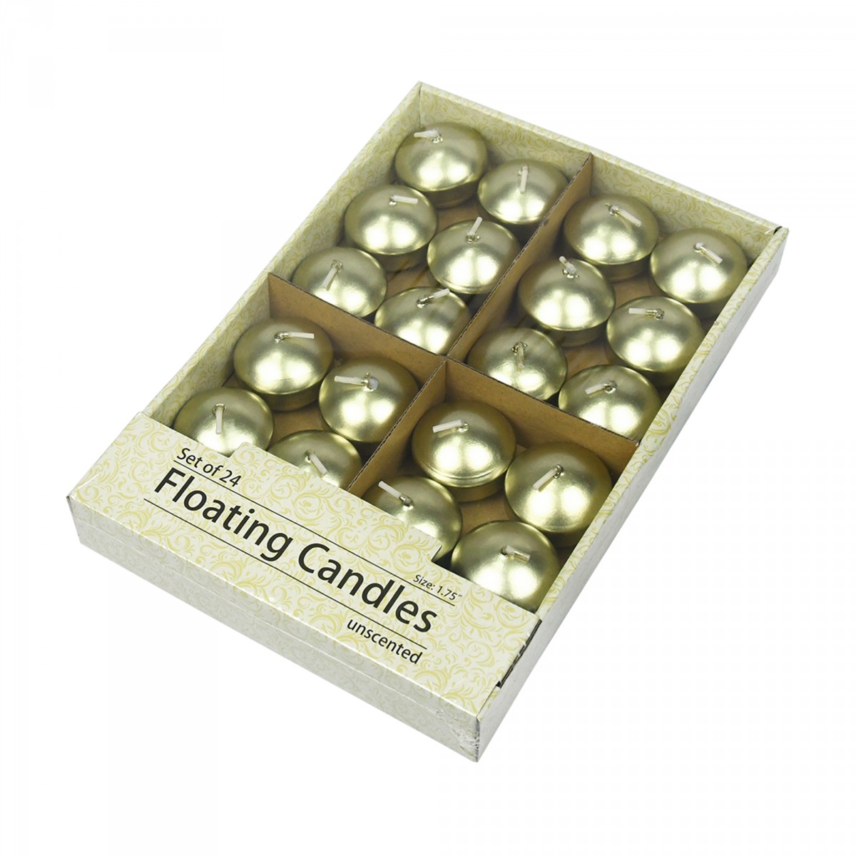 1 3/4 Inch Metallic Gold Floating Candles (24pc/Box)