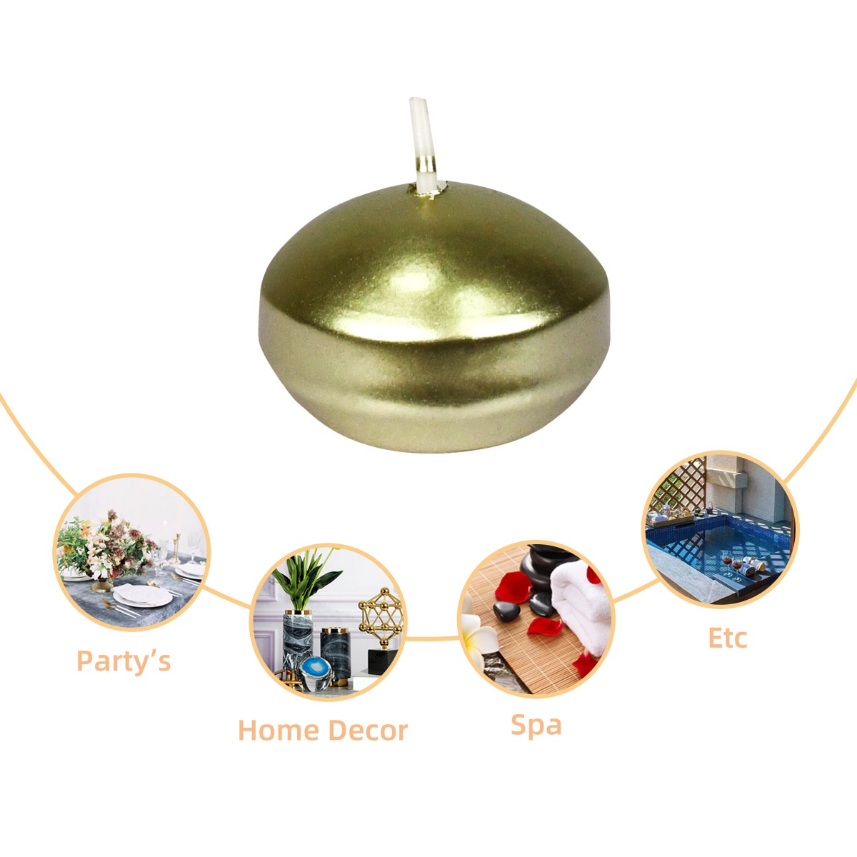 1 3/4 Inch Metallic Gold Floating Candles (24pc/Box)