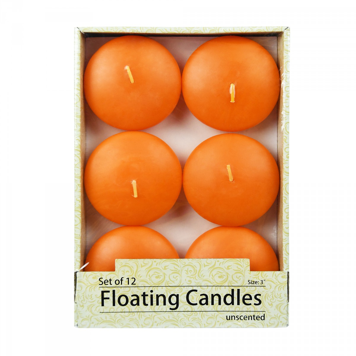 3 Inch Orange Floating Candles (12pc/Box)