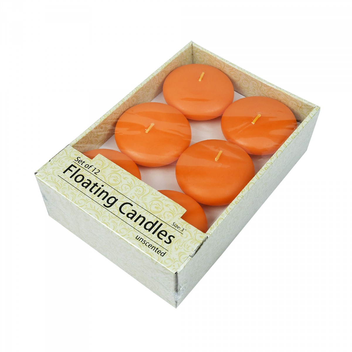3 Inch Orange Floating Candles (12pc/Box)
