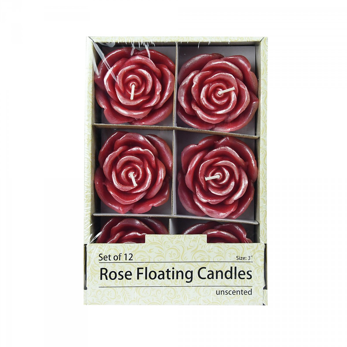 3 Inch Red Rose Floating Candles (12pc/Box)