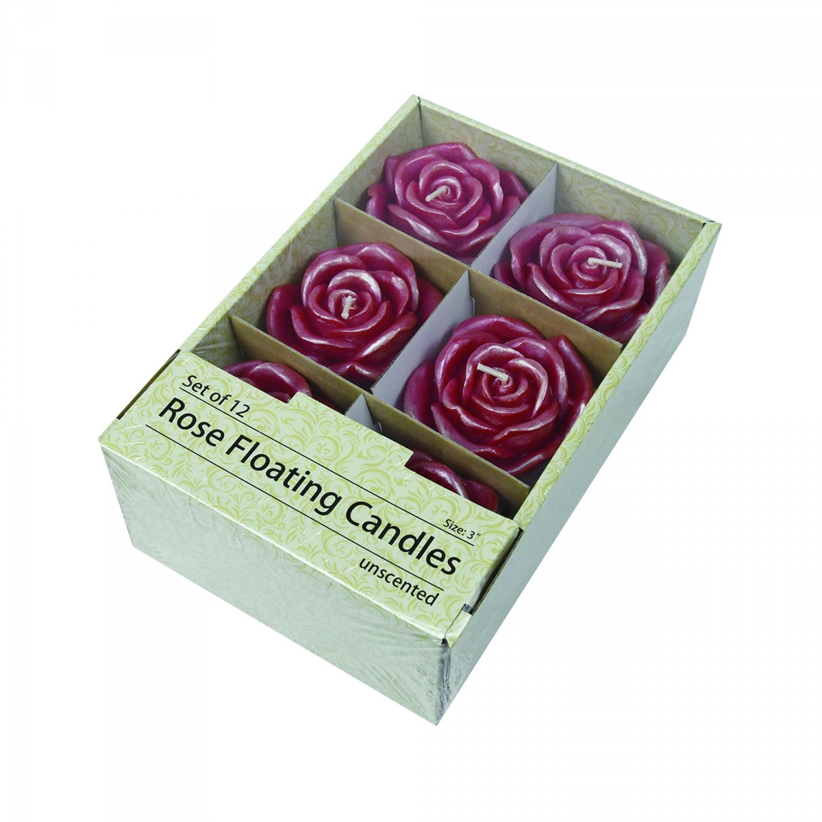 3 Inch Red Rose Floating Candles (12pc/Box)