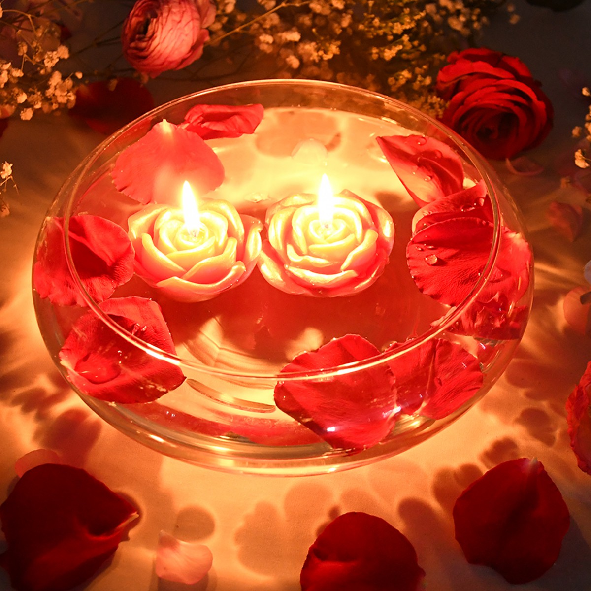 3 Inch Red Rose Floating Candles (12pc/Box)