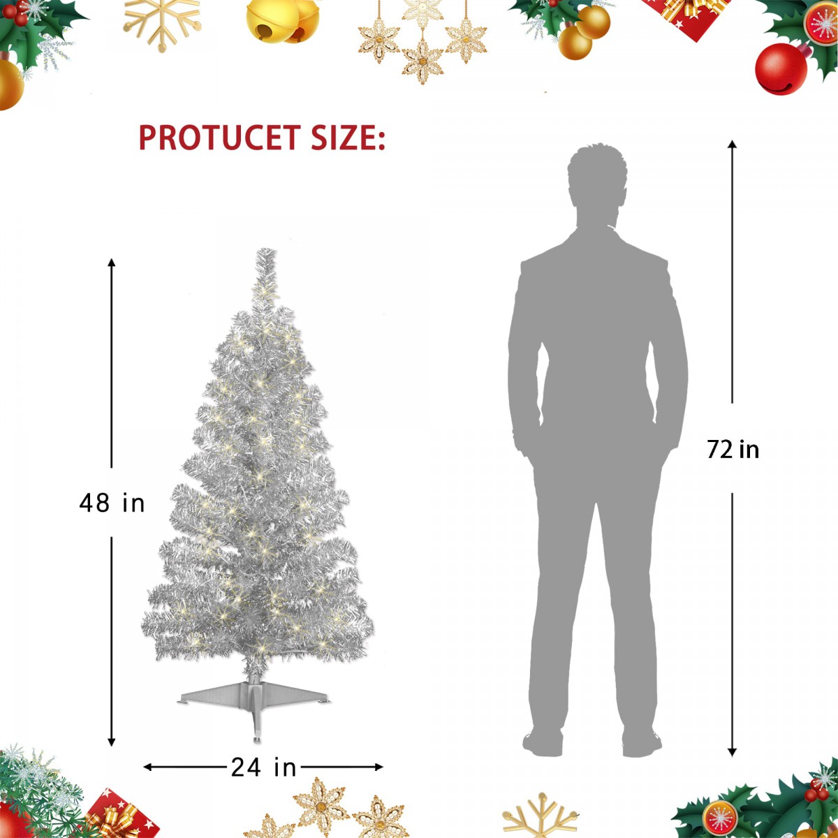 4ft. Prelit Silver Tinsel Tree