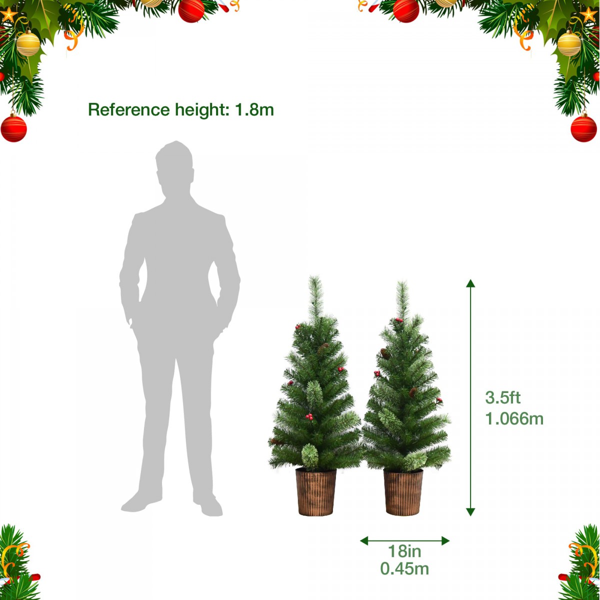 ADRIEL S/2 - 3.5FT PRE-LIT GREEN POT TREE
