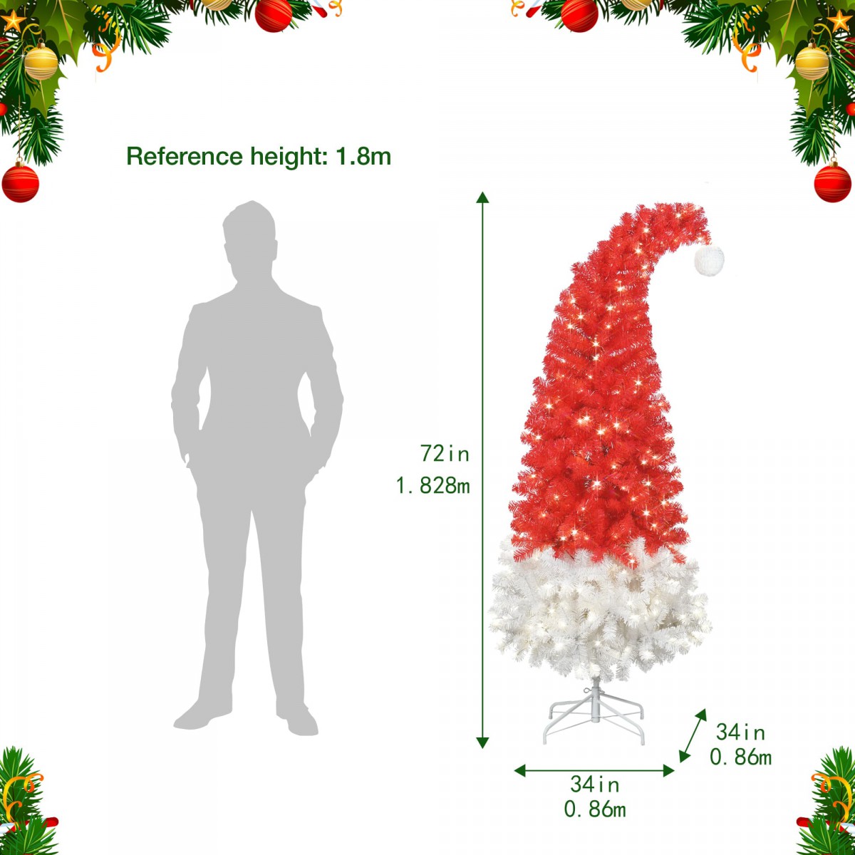 6FT PRE-LIT SANTA HAT TREE