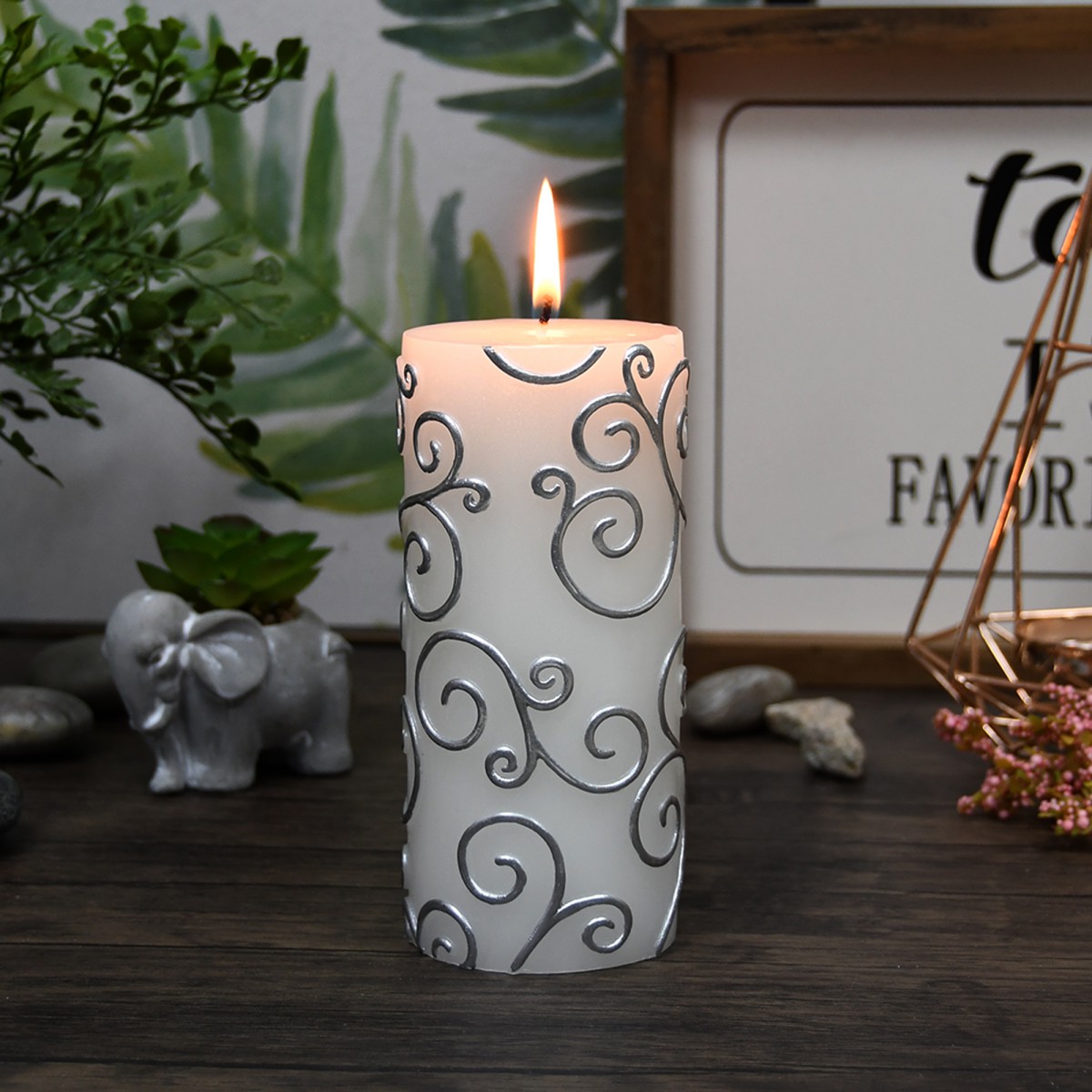 3 x 6 Inch White Scroll Pillar Candle (12pcs/Case) Bulk