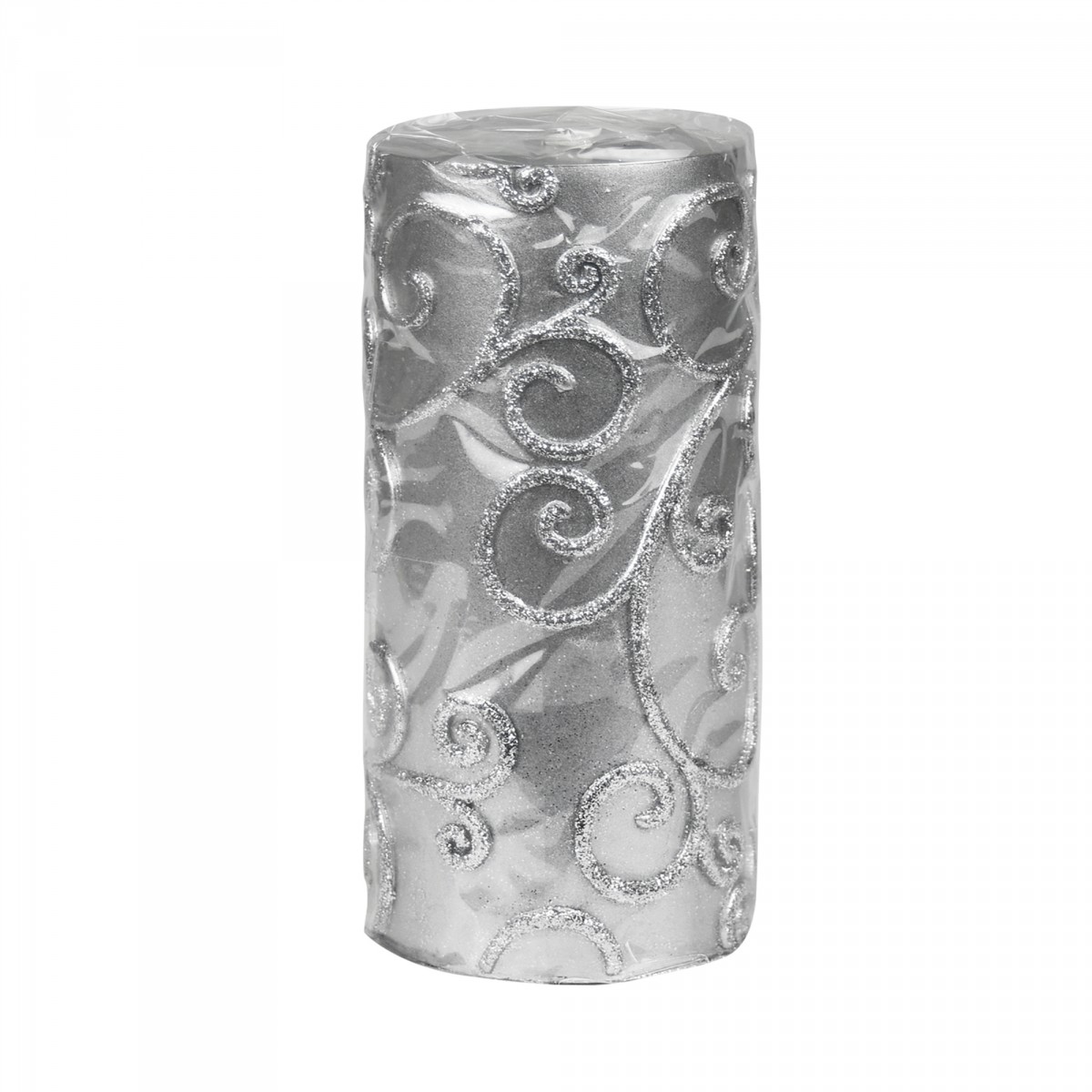 3 x 6 Inch Silver Scroll Pillar Candle (12pcs/Case) Bulk