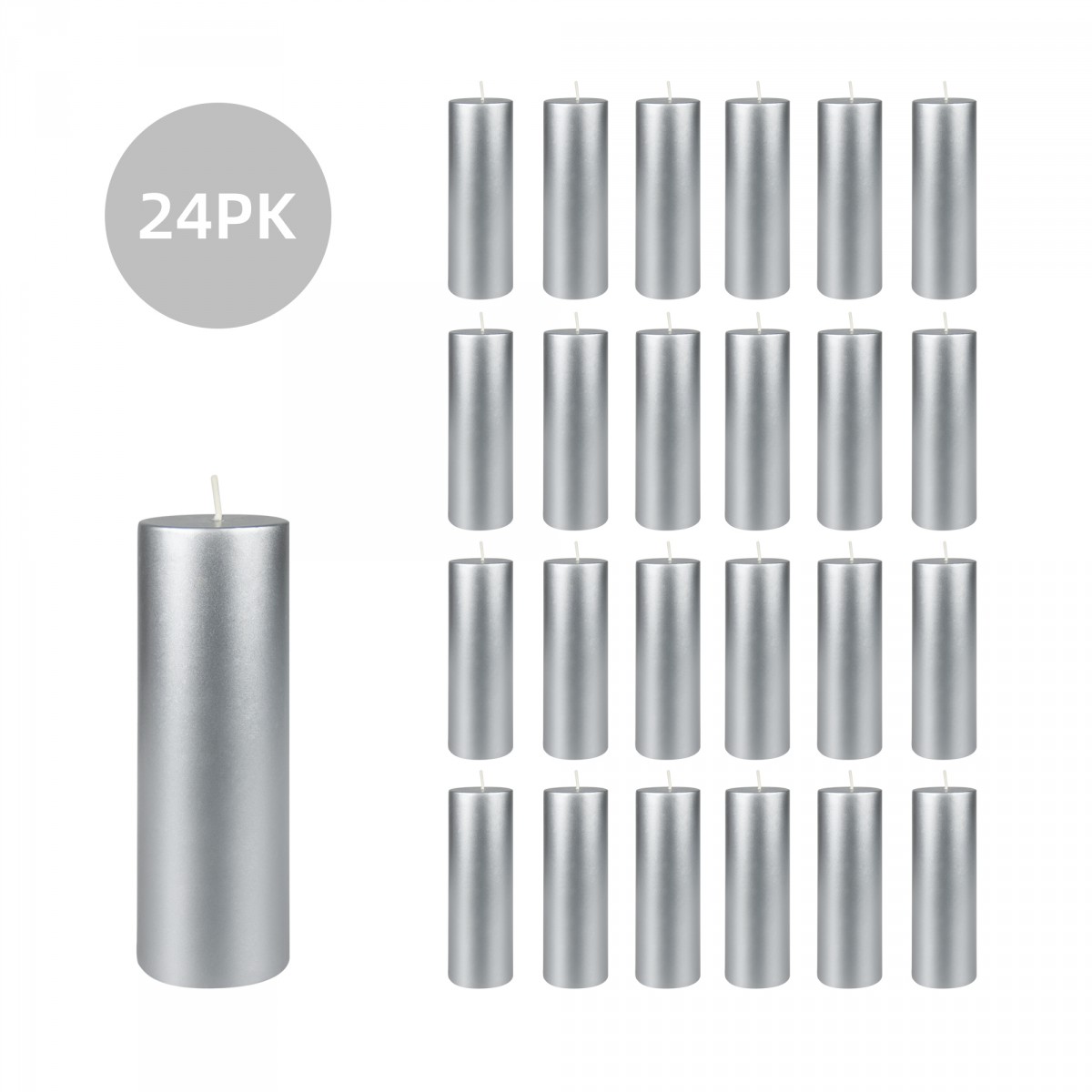 2 x 6 Inch Metallic Silver Pillar Candle (24pcs/Case) Bulk