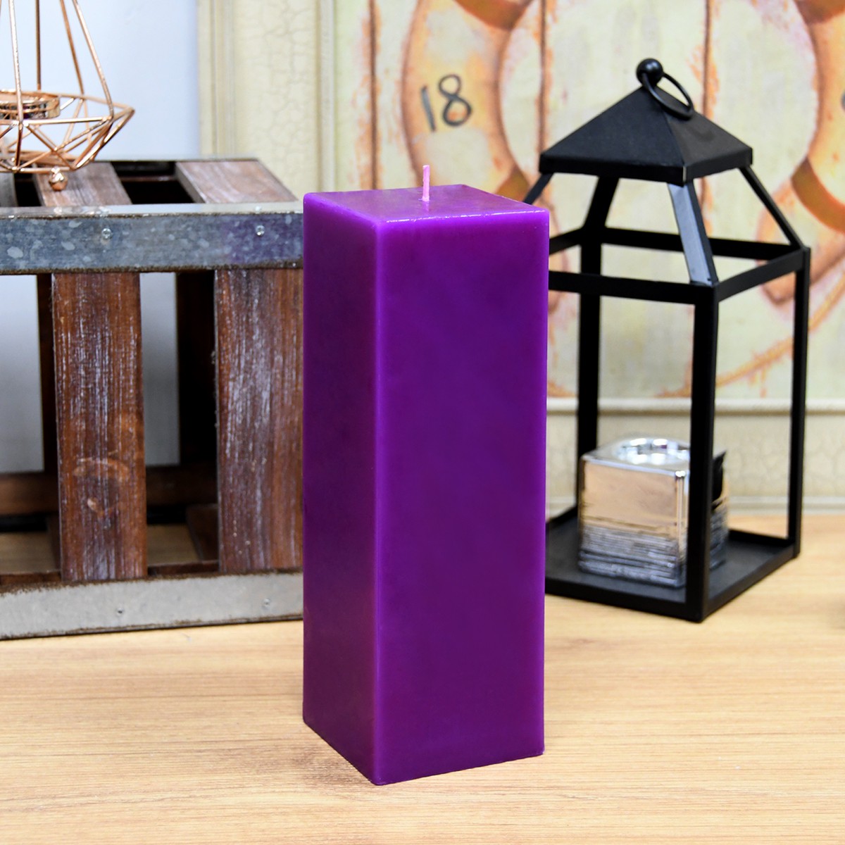 3 x 9 Inch Purple Square Pillar Candle