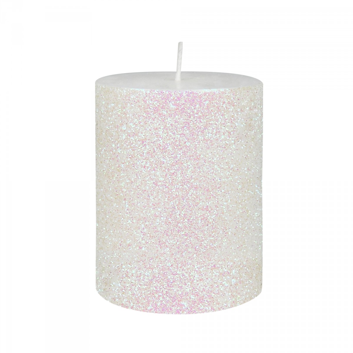 3 x 4 Inch Metallic White Glitter Pillar Candle