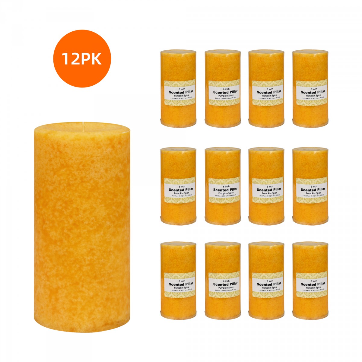 3 Inch x 6 Inch Pumpkin Spice Mustard Scented Pillar Candle