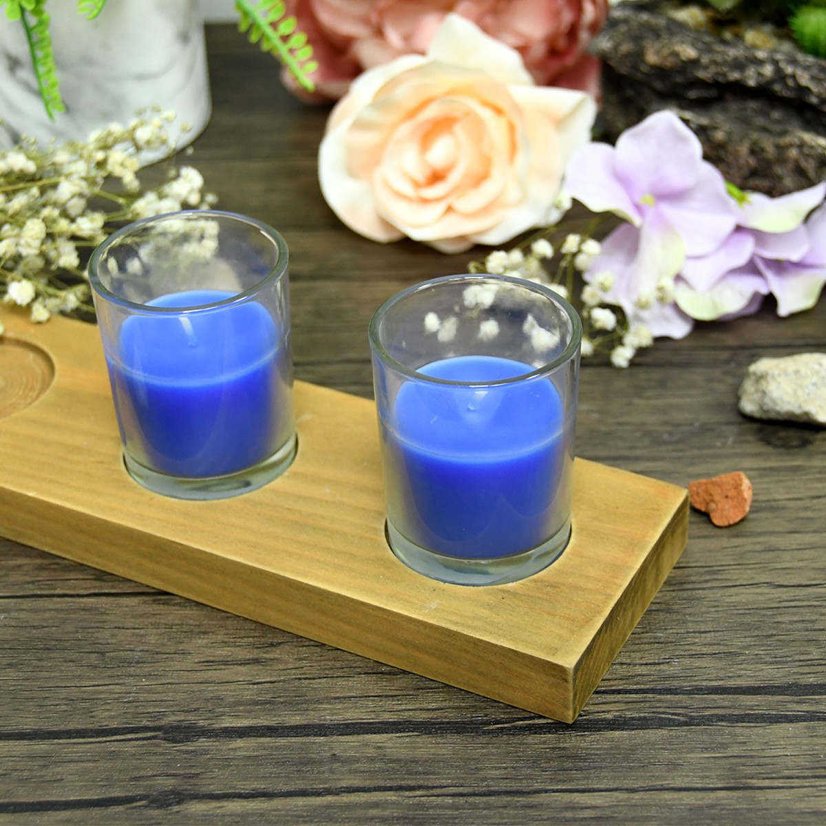 Blue Round Glass Votive Candles (12pc/Box)