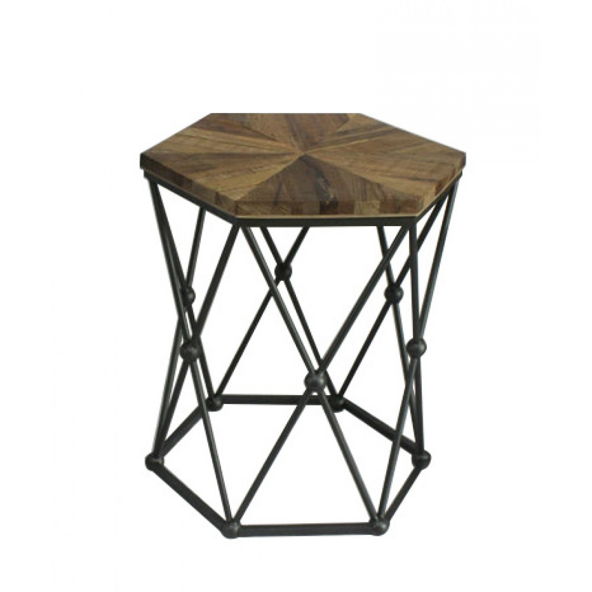 Set of 3 Hexagon Wood & Metal Table-L