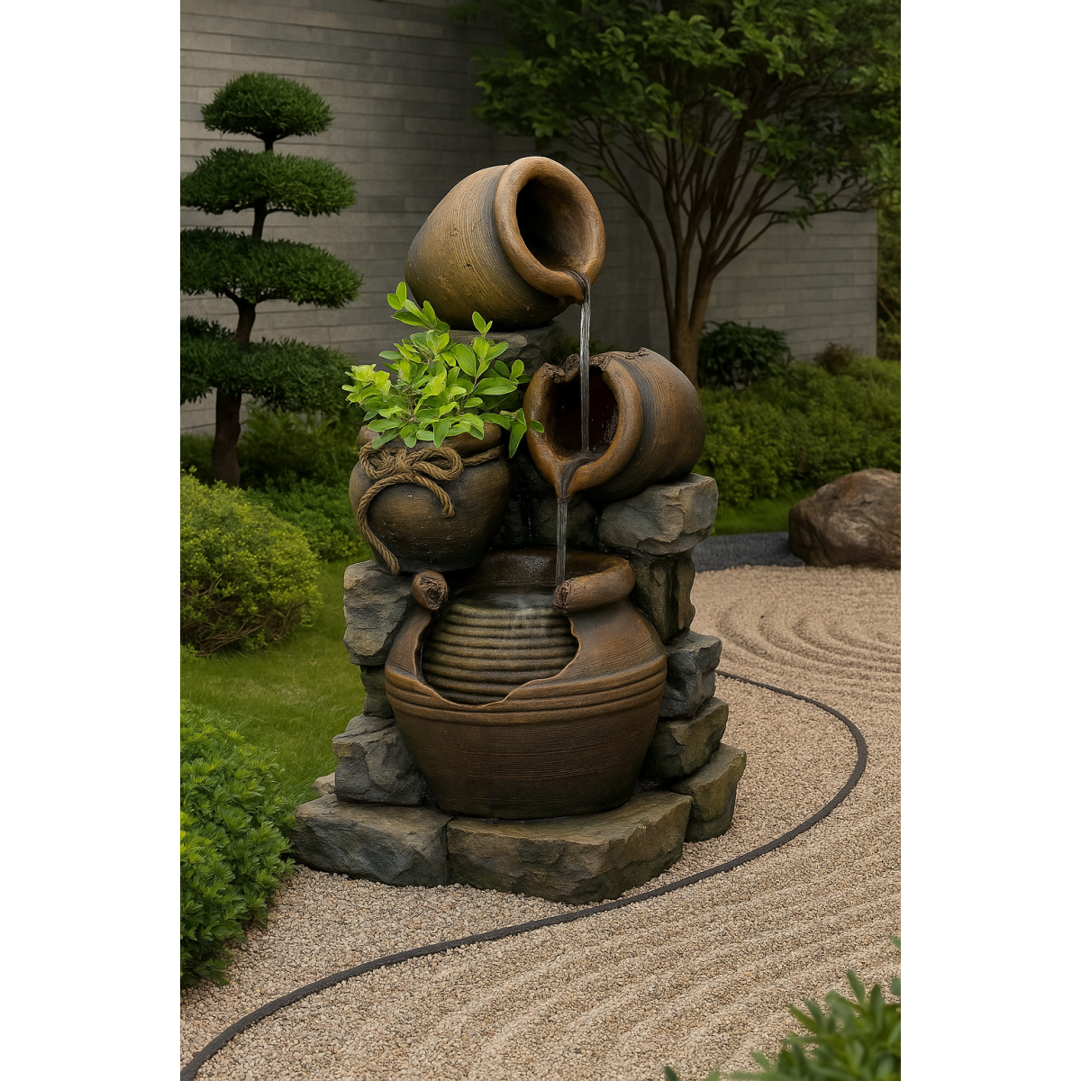 Multi Pots Outdoor Water Fountain With Flower Pot